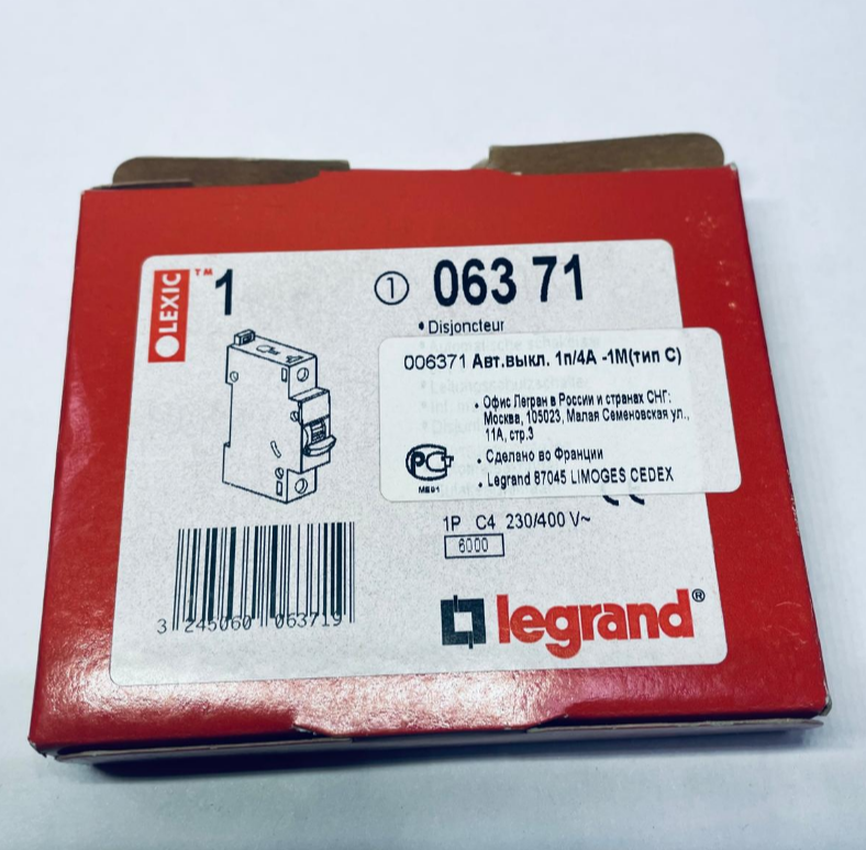 Выключатель автоматический однополюсный 4А C DX 6kА/10kА 006371 Legrand/Daccord
