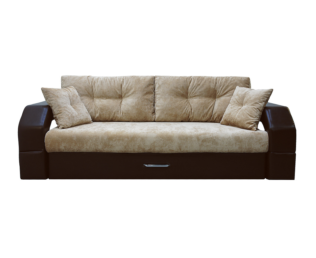 Диван еврокнижка Fotodivan Манчестер с подсветкой велюр/экокожа 150 Велюр Бежевый 02/Экокожа Коричневая