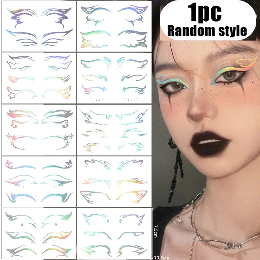 Лазерные золотые глаза, декоративные наклейки, подводка для бровей, подводка для глаз, художественная наклейка для лица, наклейки на Хэллоуин, Новый год, фестиваль, вечерние украшения «сделай сам»