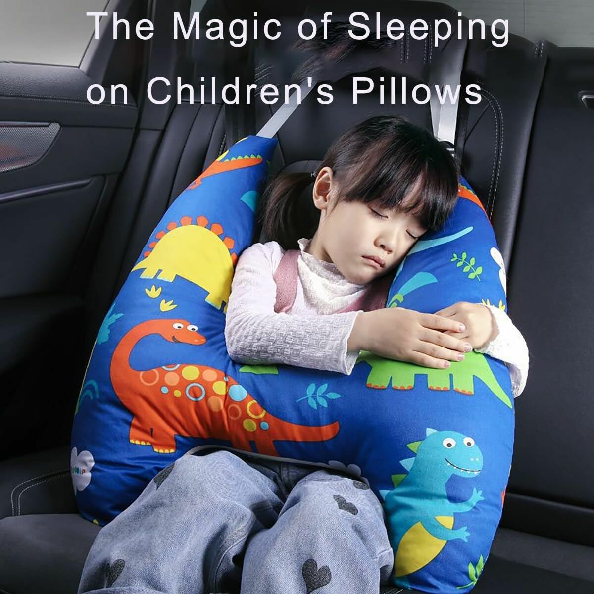 Подушка для шеи автомобильная "Синий динозавр", синтетика, для детей