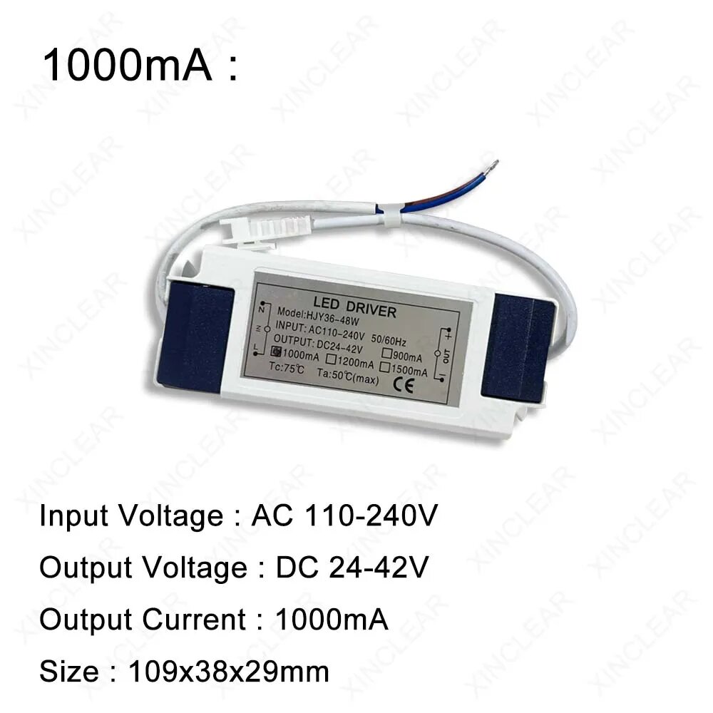 Внешний светодиодный драйвер 900-1500 мА 36-50 Вт DC24-42В 1000mA
