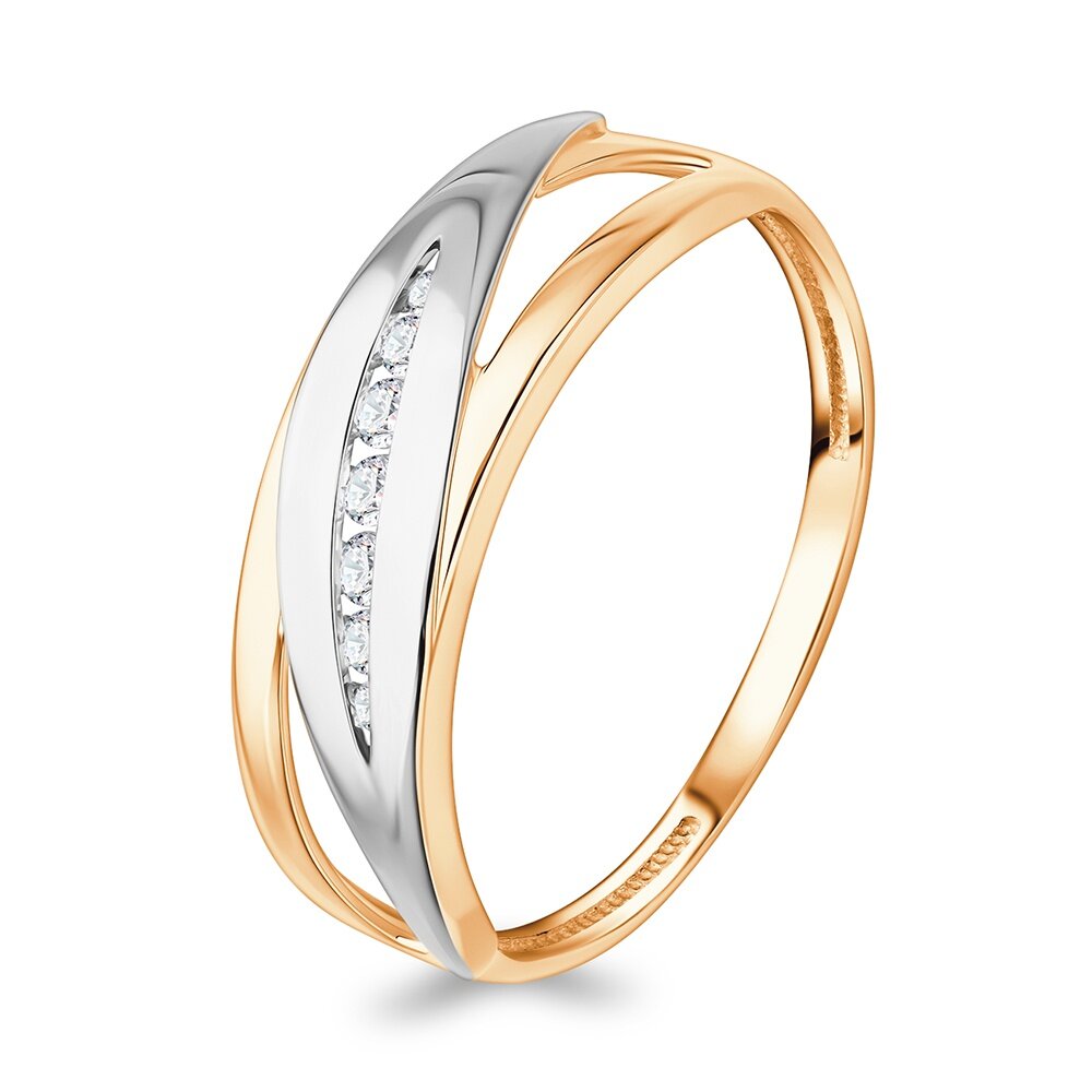 Кольцо дорожка, красное золото, 375 проба, родирование, фианит