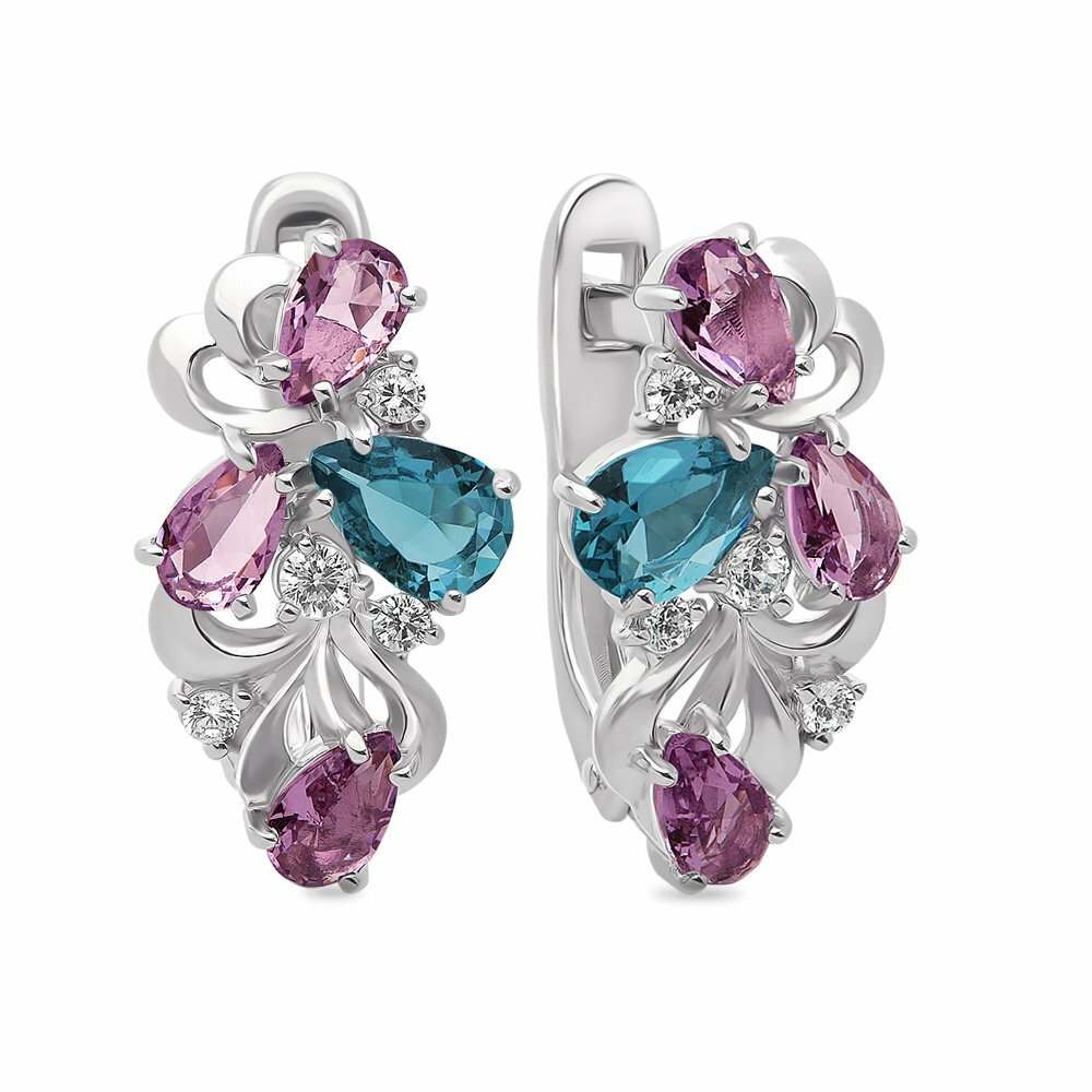 Серьги, серебро, 925 проба, родирование, фианит, кристалл