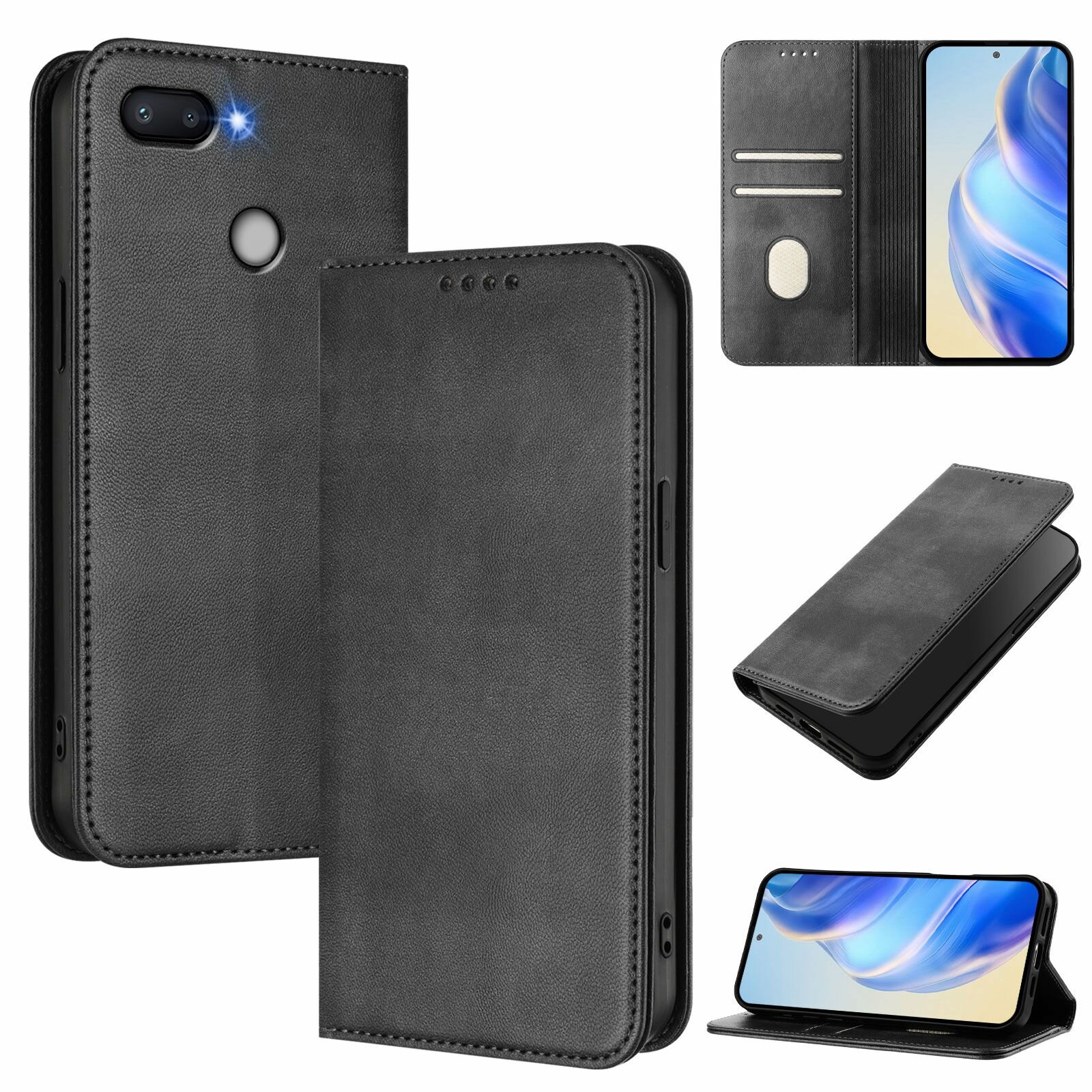 Кожаный чехол-книжка для Xiaomi Redmi 6/Redmi 6A( Редми 6, Редми 6A)с отделениями для карт и кошельком, Функция блокировки RFID