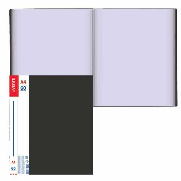 Папка на 60 файлов A4 600 мкм черная внешний карман со сменной этикеткой