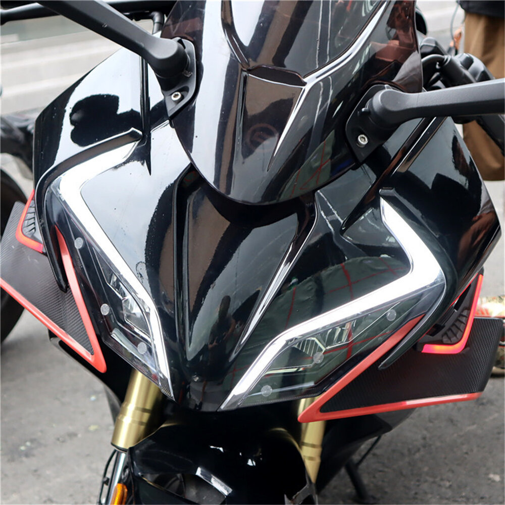 2x Боковое Крыло Мотоцикла, Спойлер, Аэродинамическое Крыло, Ветровое Оперение с Красной Светодиодной Подсветкой
