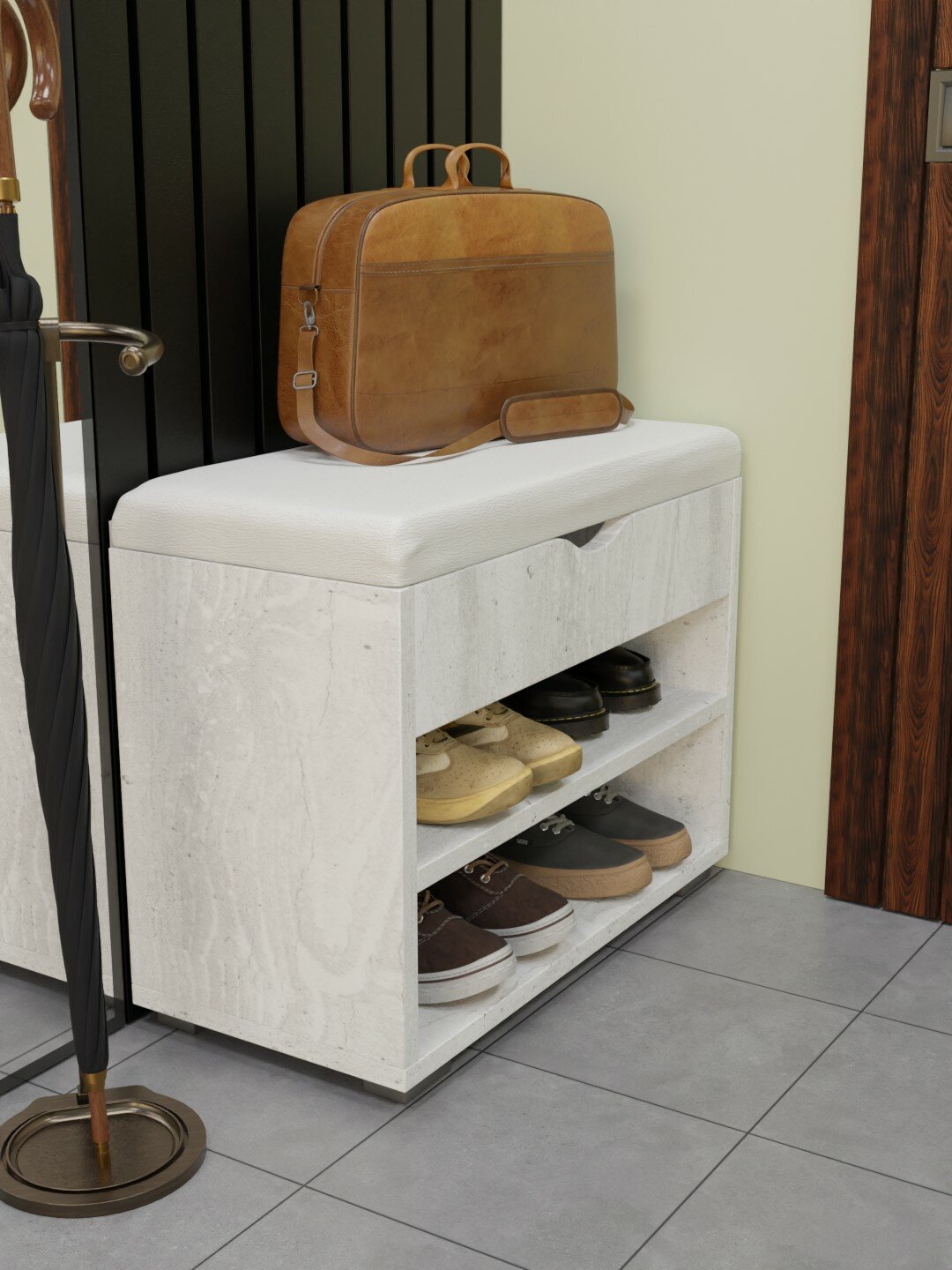 Обувница Фант Мебель, с сиденьем, ЛДСП, цвет бетон пайн, 47x61,5x31,5 см