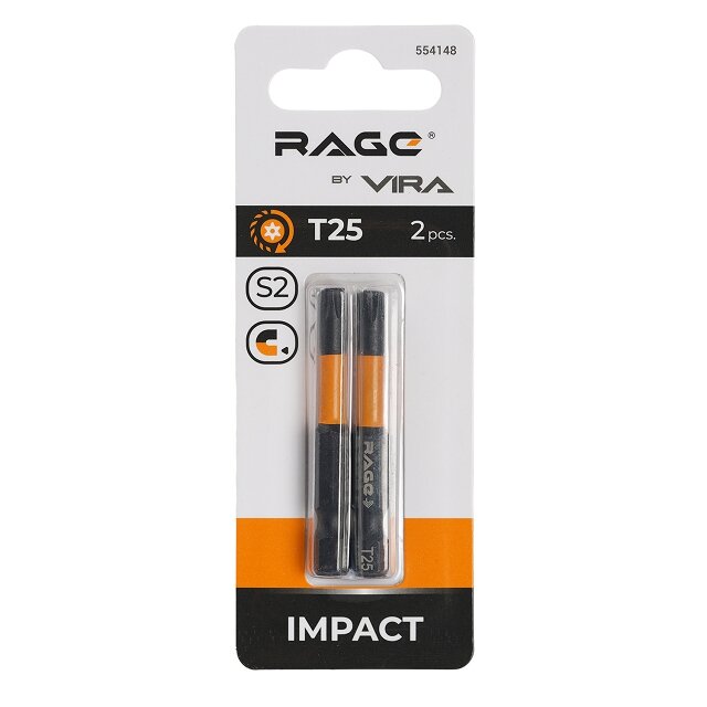 RAGE by VIRA TORX T25 бита 50 мм, набор из 2 шт, долговечная сталь и точная посадка