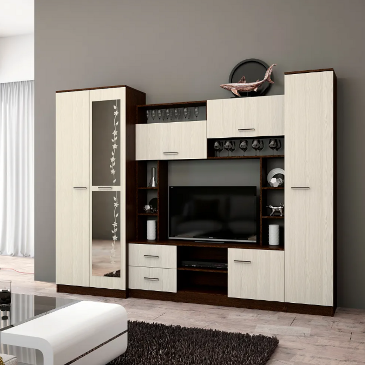 Гостиная, стенка для гостиной Марта Эра ш270*в210*г50 см Венге/Лоредо