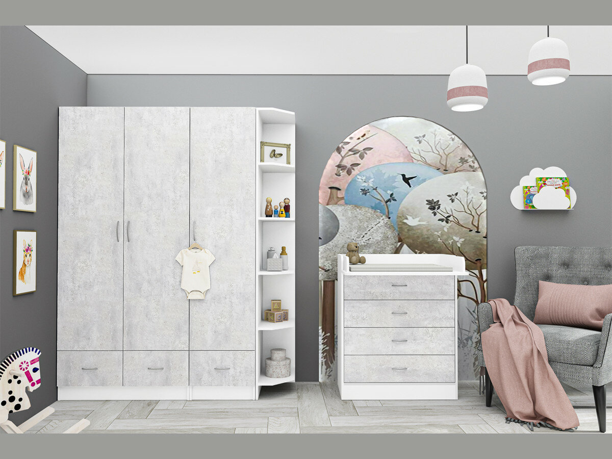 Детская комната, из ЛДСП, композиция 6, Белый/Цемент светлый