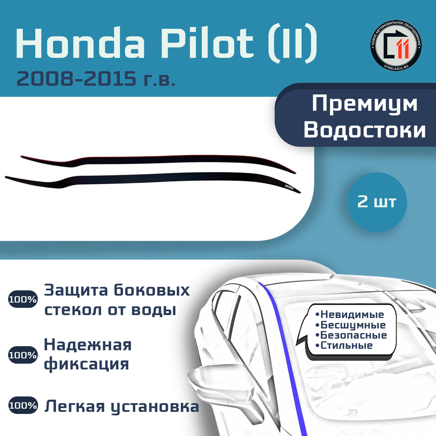 HONDA PILOT 2008-2015 (II + II рестайлинг) - Премиум водостоки лобового стекла