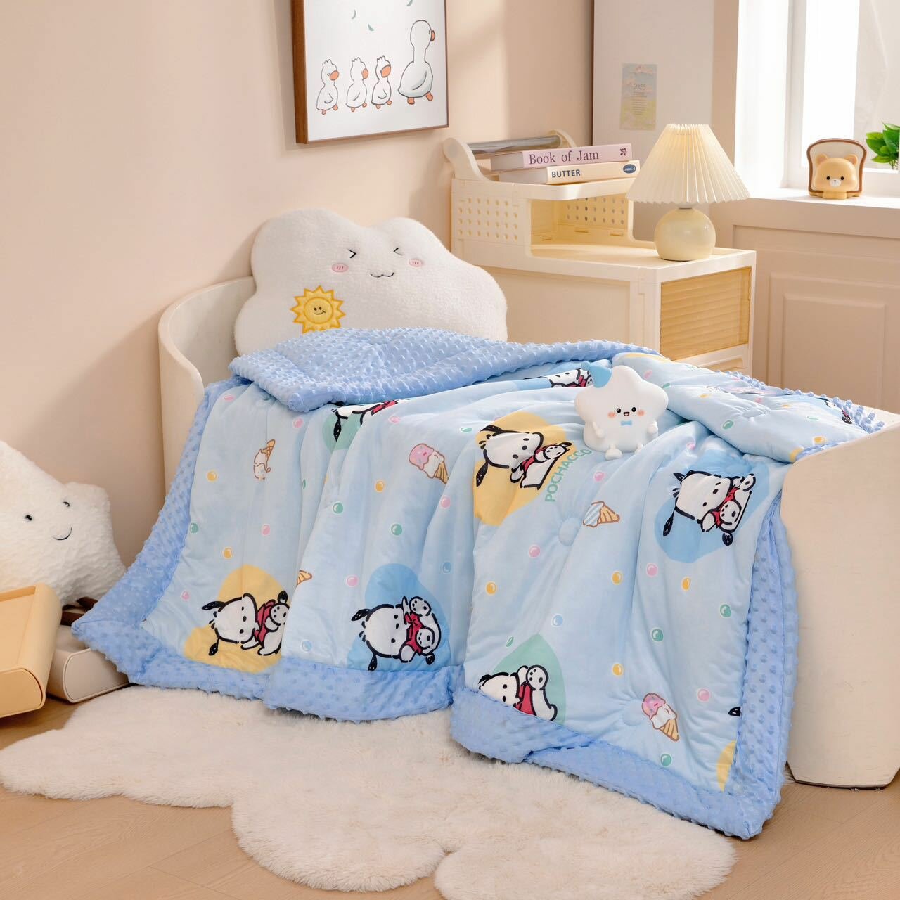 Sanrio Pochacco Синее летнее одеяло, 150х200 см, удобное для сна