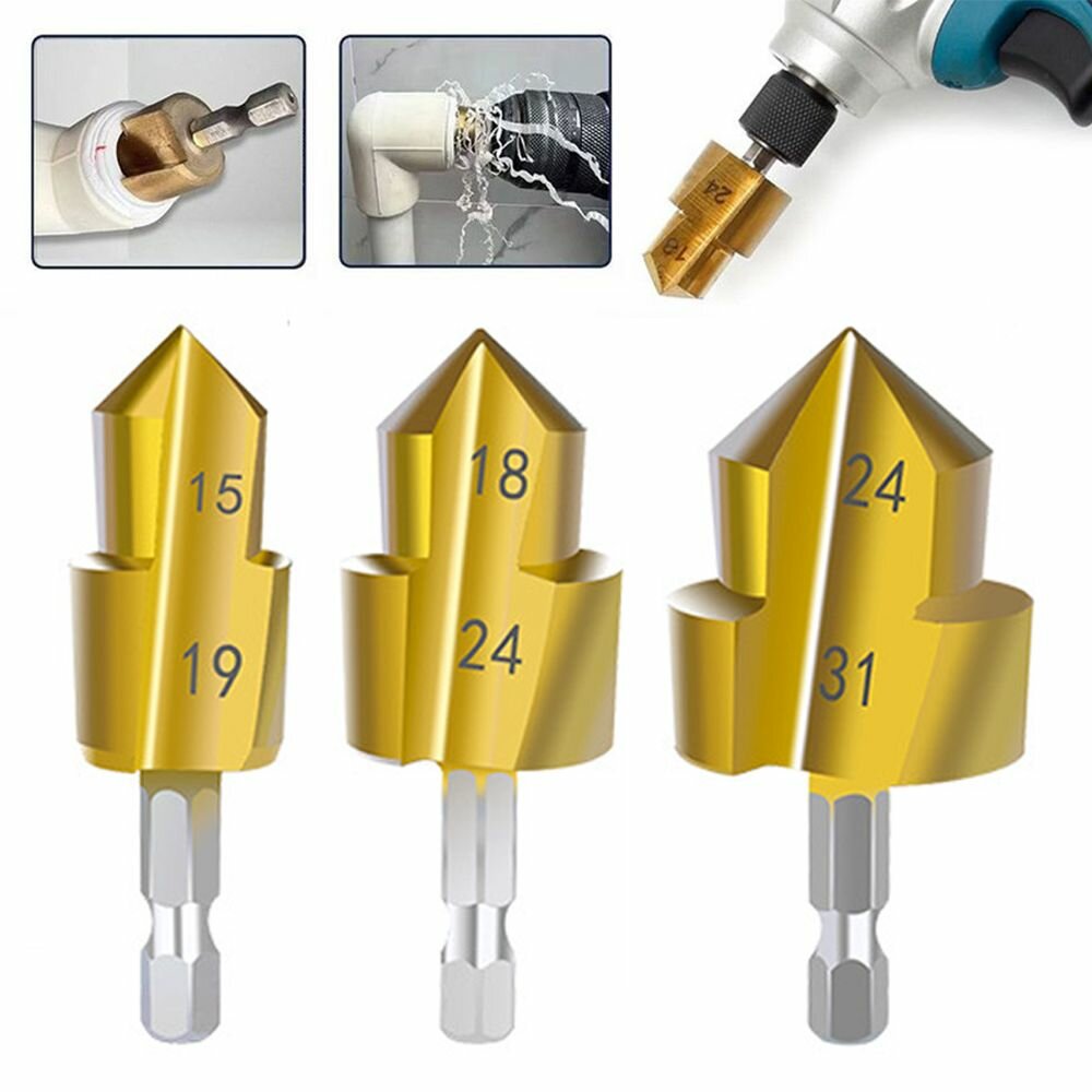 Универсальный набор ступенчатых сверл 3 шт. (15-19/18-24/24-31 мм) для легкого сверления, расширения и обработки труб PPR, ПВХ, дерева и других материалов