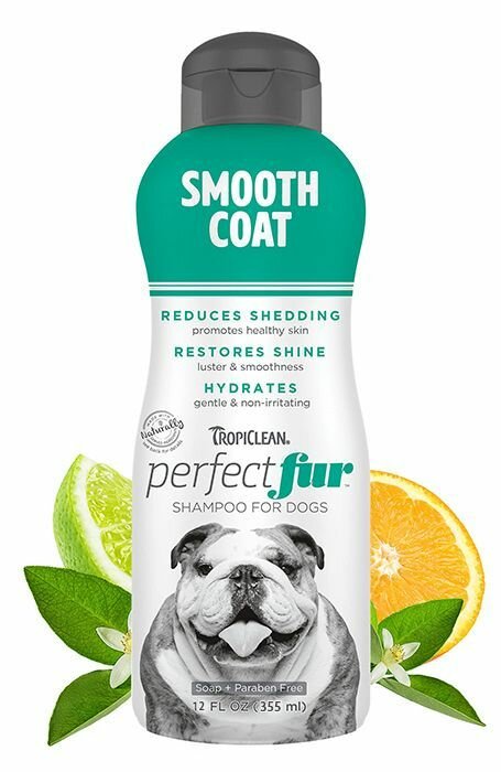 TropiClean Perfect Fur Dog Шампунь для борьбы с линькой и восстановления блеска, для всех пород с гладкой шерстью, 355 мл