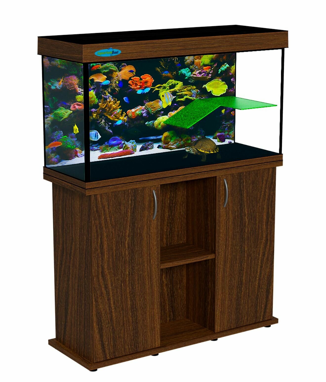 Аквариум 200 литров для красноухой черепахи AquariumBest террариум с тумбой, Орех (91х51х51 см)
