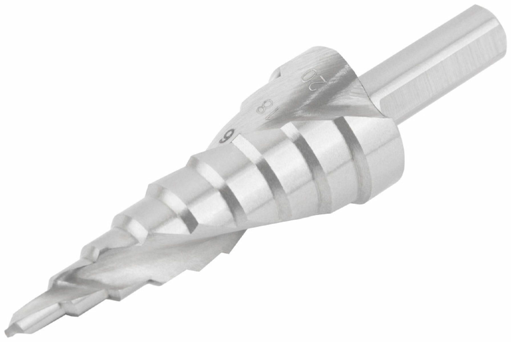 Сверло ступенчатое по металлу спиральный профиль (HSS, 9 ступеней, 4-20 мм) Курс