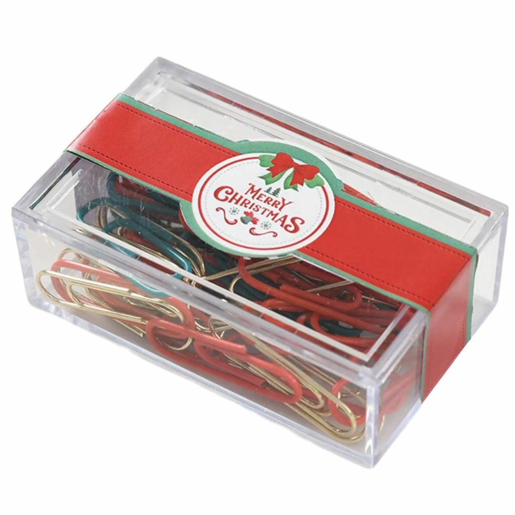 1 коробка из 50 штук, Рождественские скрепки в маленькой квадратной коробке, держатели билетов, кнопки, канцелярские принадлежности для переплета-скрепки