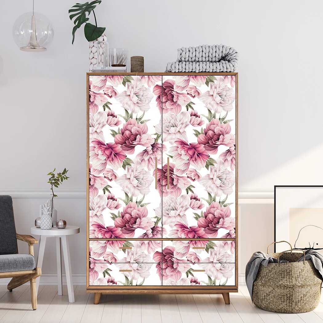 Виниловые обои Brangdy, акварельные цветы, розовый, белый, зеленый 300*50cm