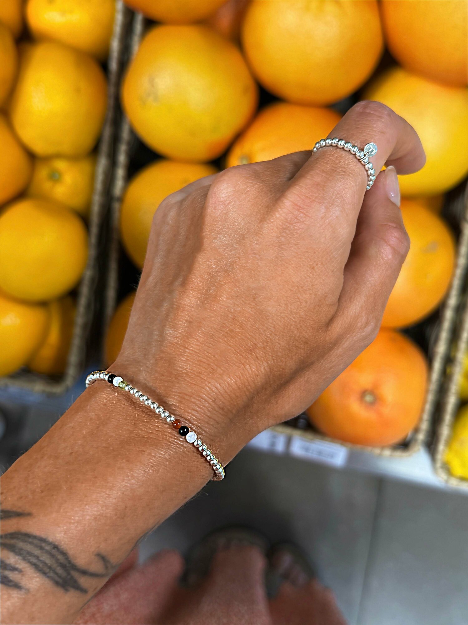 Браслет-цепочка, серебро, 925 проба, хризолит, яшма, сердолик