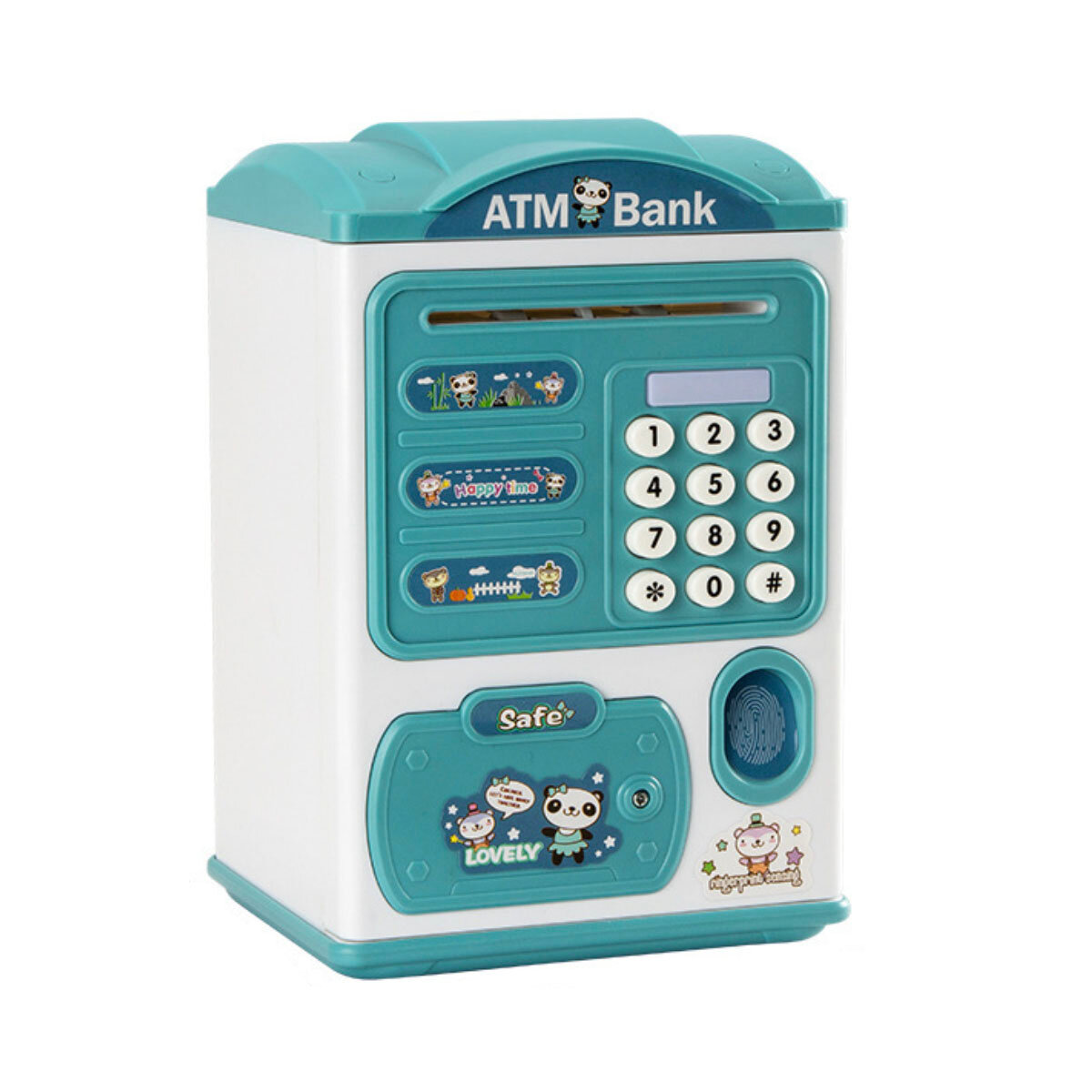 Детская копилка-банкомат с паролем и сканером отпечатков пальцев, электронный сейф для денег со звуком и светом, игрушка с автоматической вставкой купюр для мальчиков и девочек – пластик, 13,5 x 11,5 x 20 см