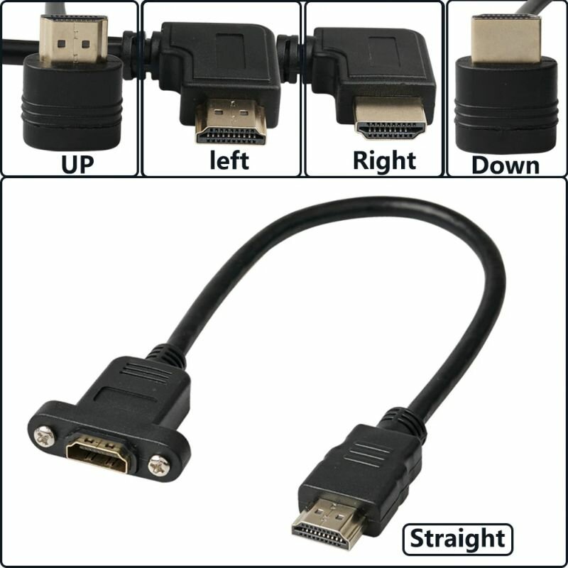 Совместимый с HDMI угловой HDMI-разъем для монтажа на панель под прямым углом 90 градусов, удлинительный кабель, винтовой HDMI-соединитель типа «мама-папа» для панели