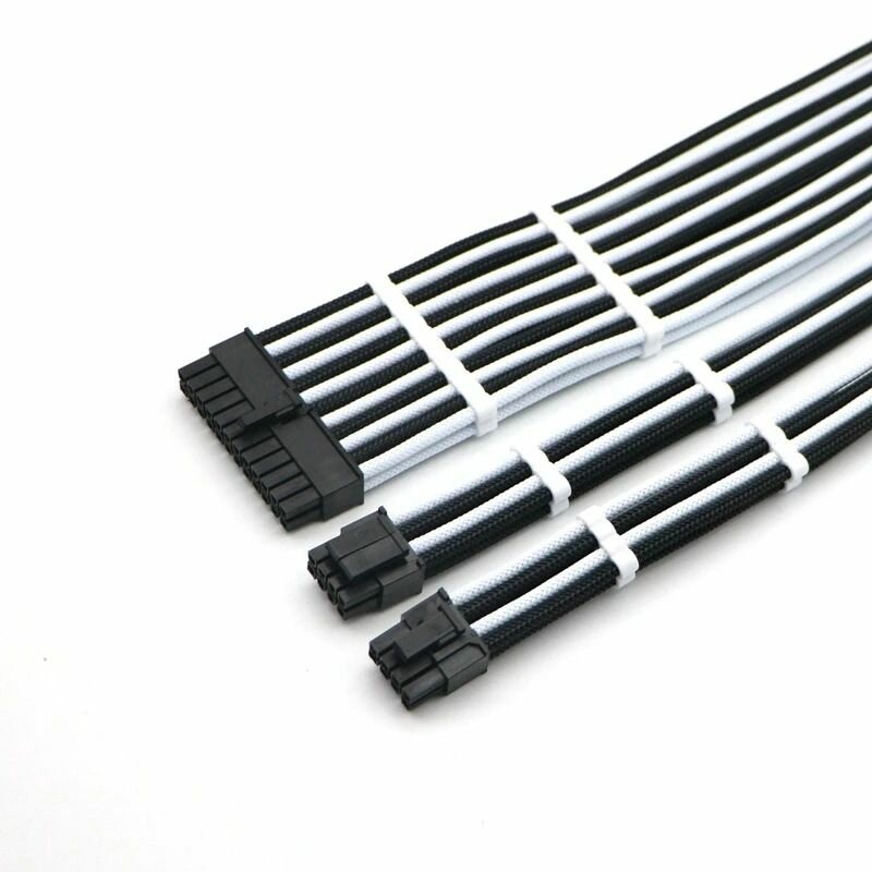 Базовый комплект удлинительных кабелей — удлинительный кабель питания 16AWG 3 мм ATX 24 контакта, ЦП 4+4 контакта, ГП 6+2 контакта, ГП 6 контактов.