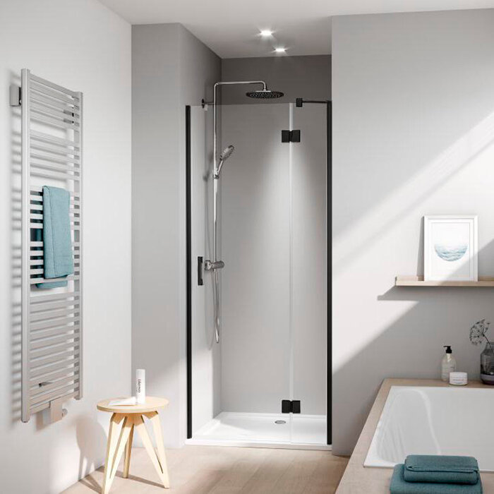 Kermi LIGA  Дверь в нишу  c непод. сегментом  LI SFR 1000x2000,  Schwarz Soft+прозрачное стекло с Ker