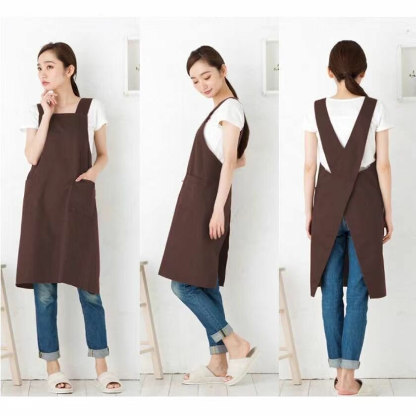 Фартук, с вышивкой, японский стиль, коричневый