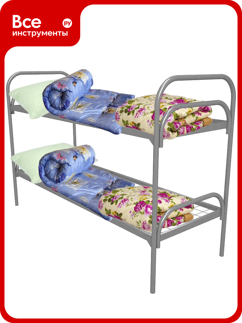 Двухъярусная металлическая кровать Sebmet 900x1900, сетка 100x50, 2 перем. +матрасы, одеяла, подушки (С+2) (ТД