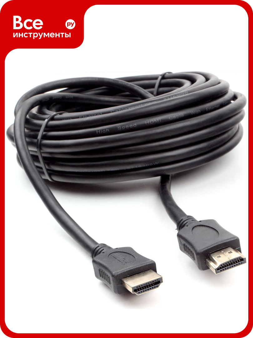 Кабель HDMI Cablexpert 10м v2.0 19M/19M серия Light черный позолоченные разъемы экран пакет CC-HDMI4L-10M, 10 м