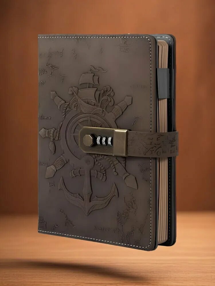 Блокнот для записей А5. Ежедневник недатированный с замком в линейку. Коричневый