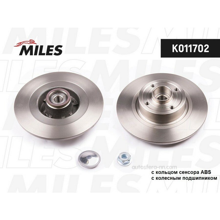 MILES K011702 Диск тормозной RENAULT MEGANE II/SCENIC II 03- зад. (с подш.)