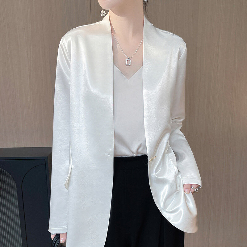 Костюм, искусственный шелк, атлас, белый, XL