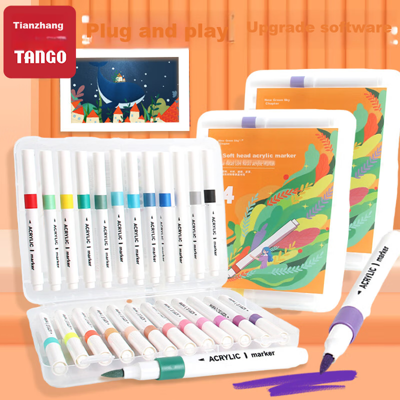 TANGO 24-Color Single-Tip Water-Based Acrylic Markers for Children's Hand-Drawn Doodle, DIY Painting, Shoe Painting, Children's Acrylic Paint Set, PP Box Packaging, Waterproof