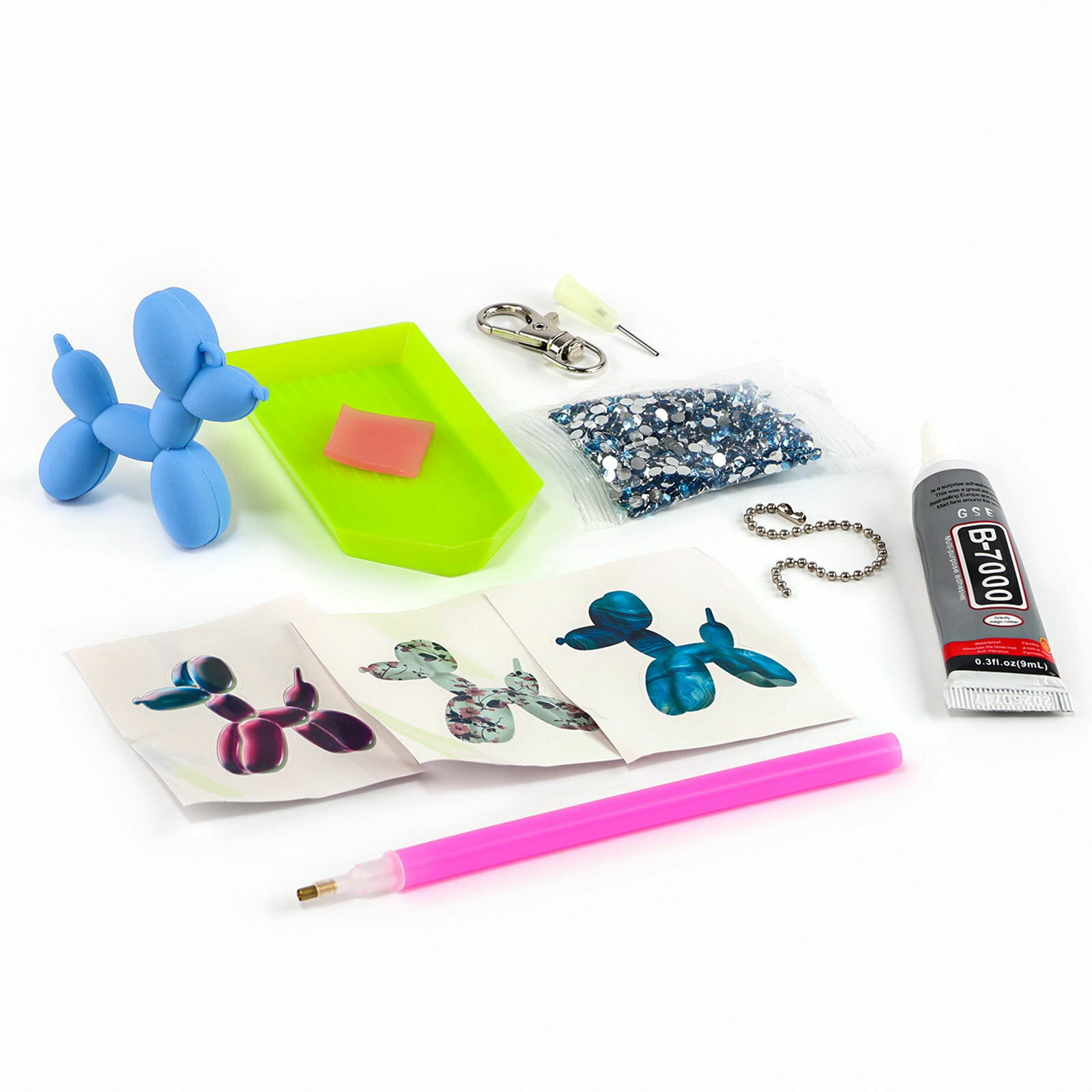 Алмазная мозаика на брелоке "Собачка" светло-голубой, тип основы: брелок