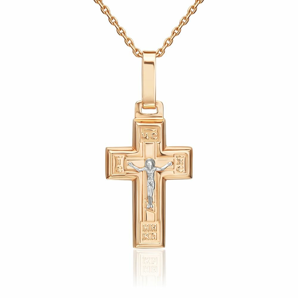 Крестик, комбинированное золото, 585 проба, родирование