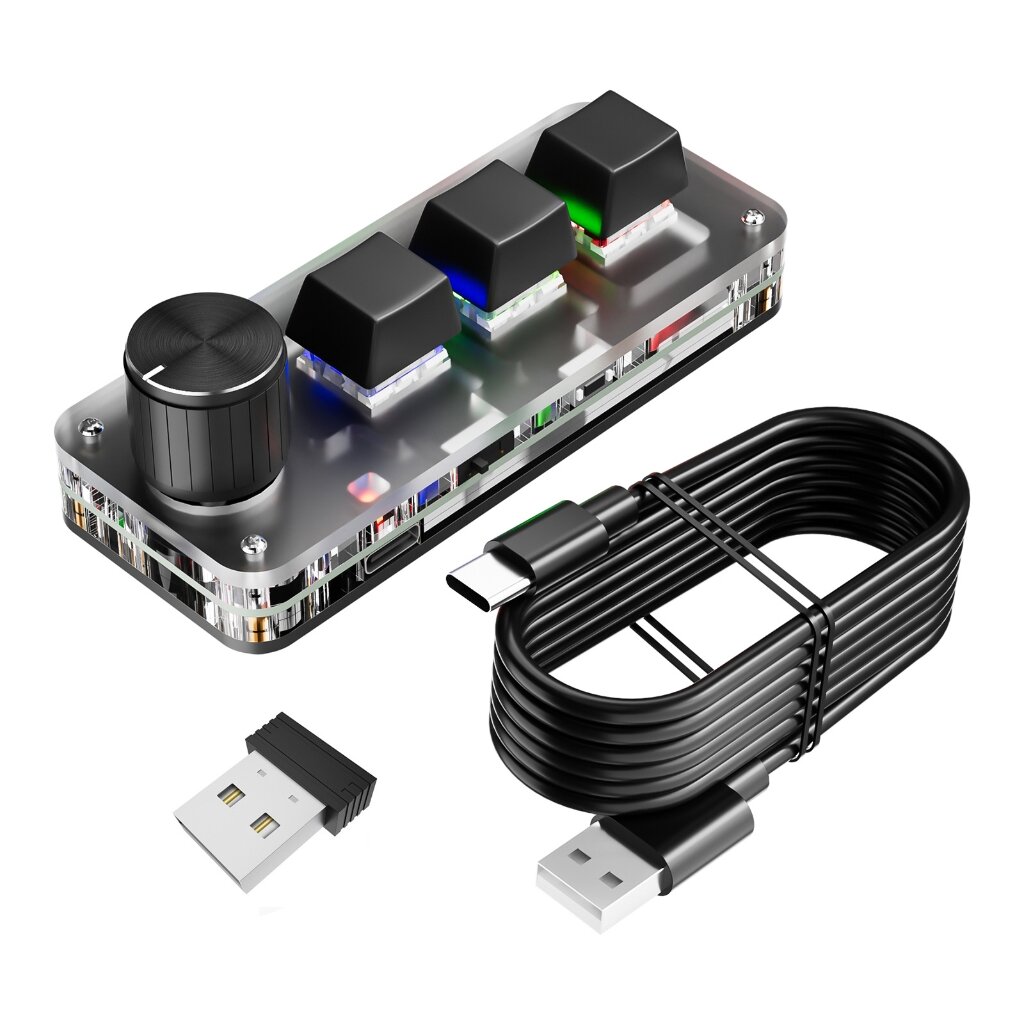 Мини-Клавиатура с 3 Клавишами, Механическая Игровая Клавиатура Для Одной Руки Со Шнуром Type C и Приемником, Макро-Клавиатура Для Программирования DIY