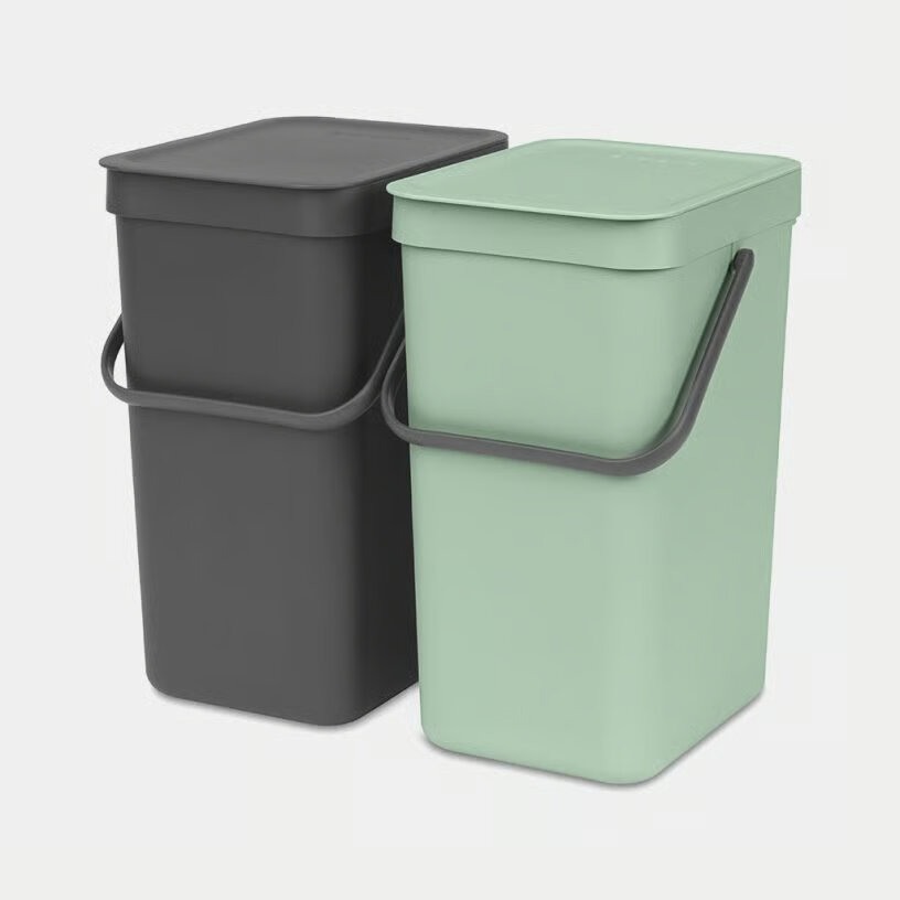 Комплект ведер для мусора Brabantia Sort & Go Built-in Bin Jade Green & Grey Set 214448