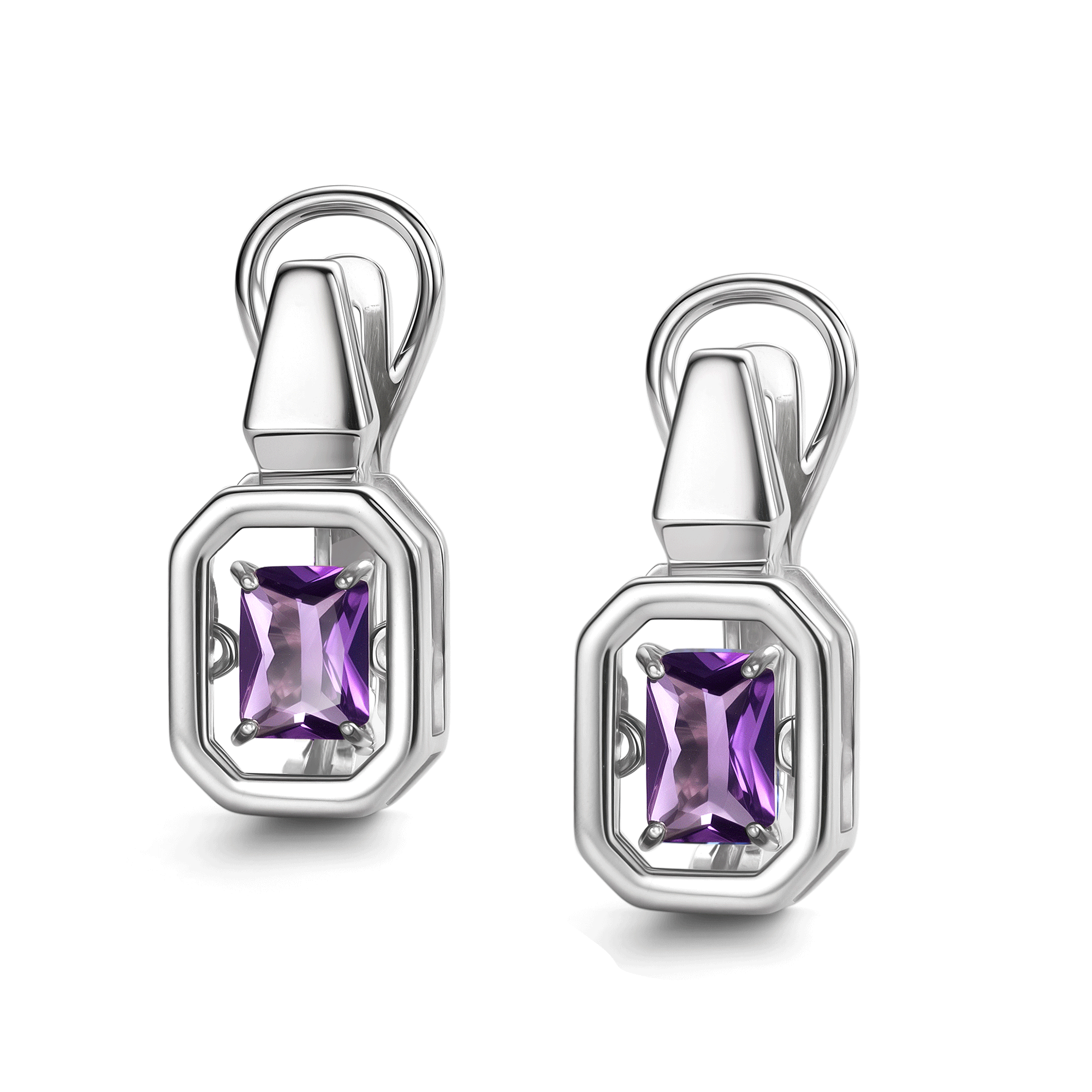 Серьги, серебро, 925 проба, родирование, аметист