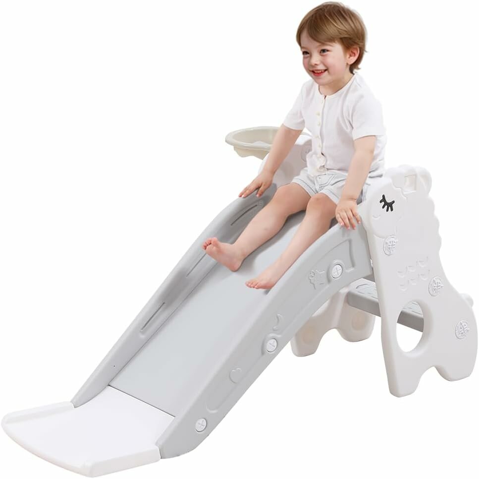 Oвца детские горки, складные и многофункциональные с баскетбольным кольцом, подходят для семей с детьми Серый + белый