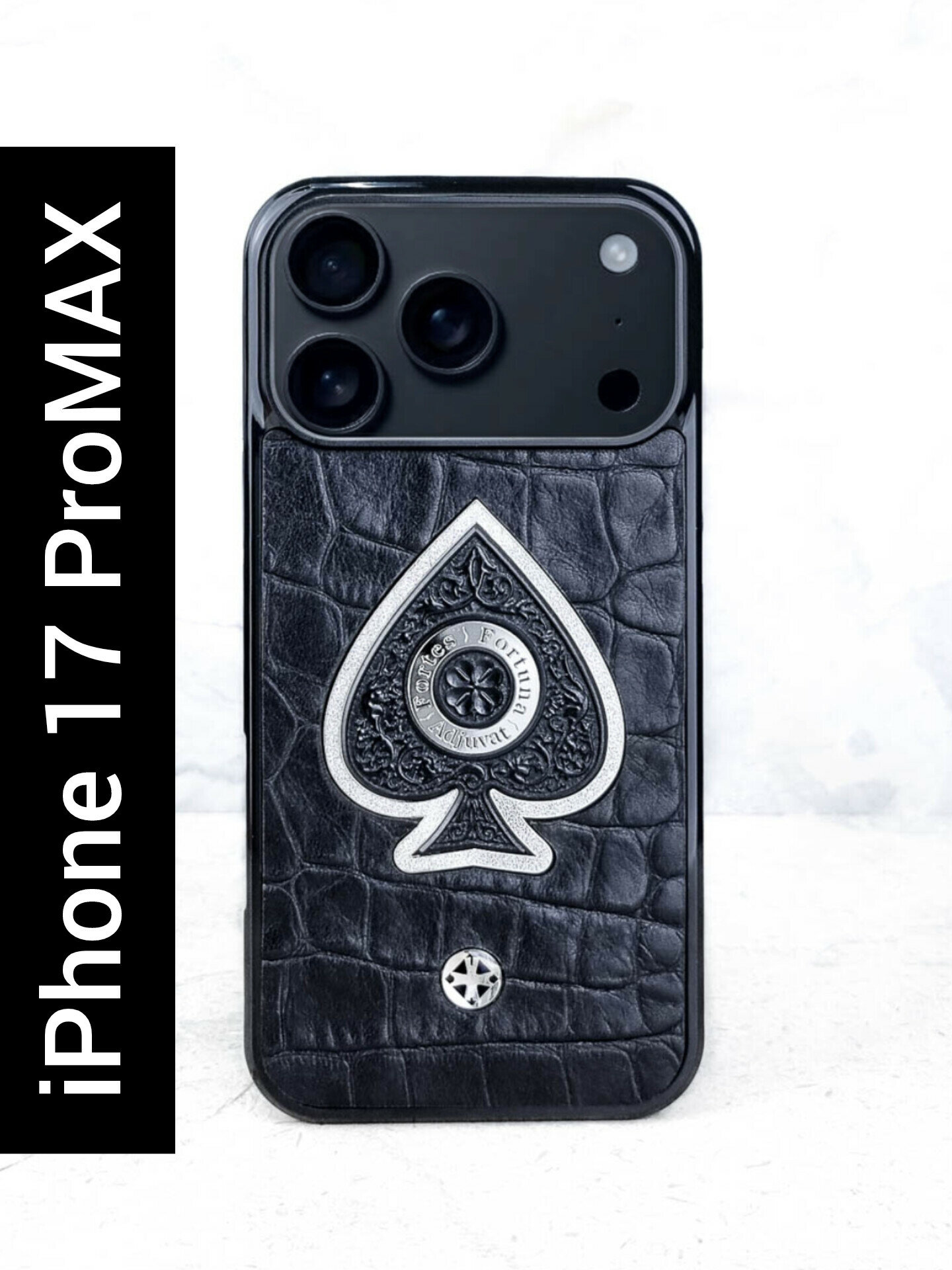 Чехол iPhone 17 Pro Max / Euphoria HM Ace of Spades - натуральная кожа, ювелирный сплав, козырь премиум