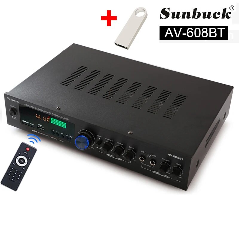 MAOZUA AV-608BT/628BT 2000W Усилитель звука Bluetooth 608BT Black, EU Plug