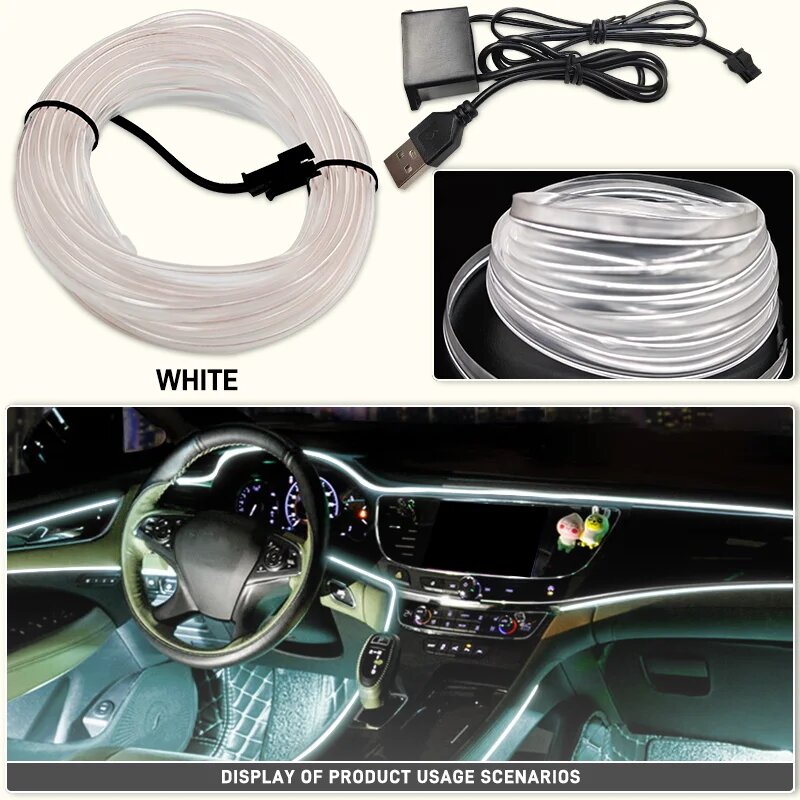 Белая неоновая лента EL для автосалона, USB