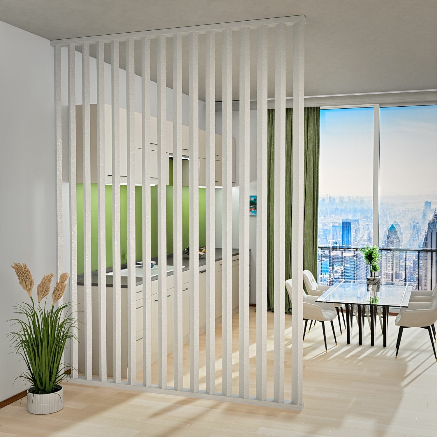 Перегородка реечная для офиса, белая, под 45 градусов, 40х80 мм, ширина 2004 мм