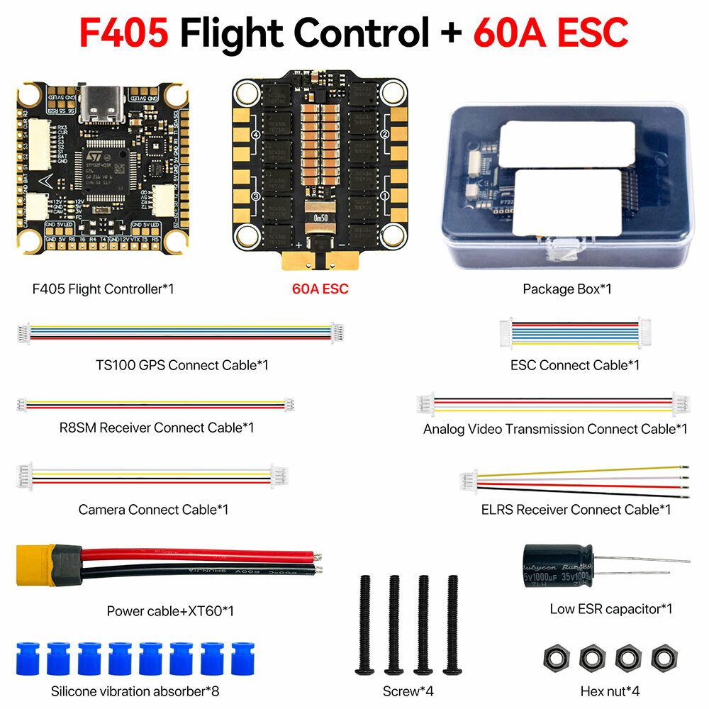 9IMOD F405 Flight Stack полетный контроллер с ESC 55A/60A (размер 30.5 30.5 мм). Для гоночных RC систем: надежная плата управления и регулятор скорости в одном корпусе.