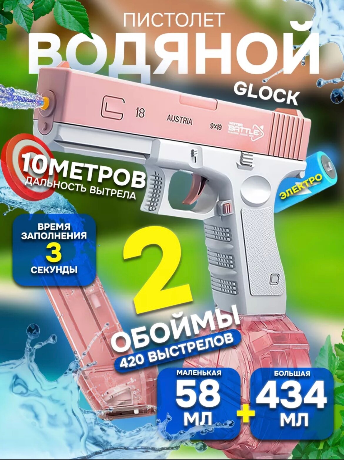 Водный пистолет детский электрический на аккумуляторе, автоматическая стрельба