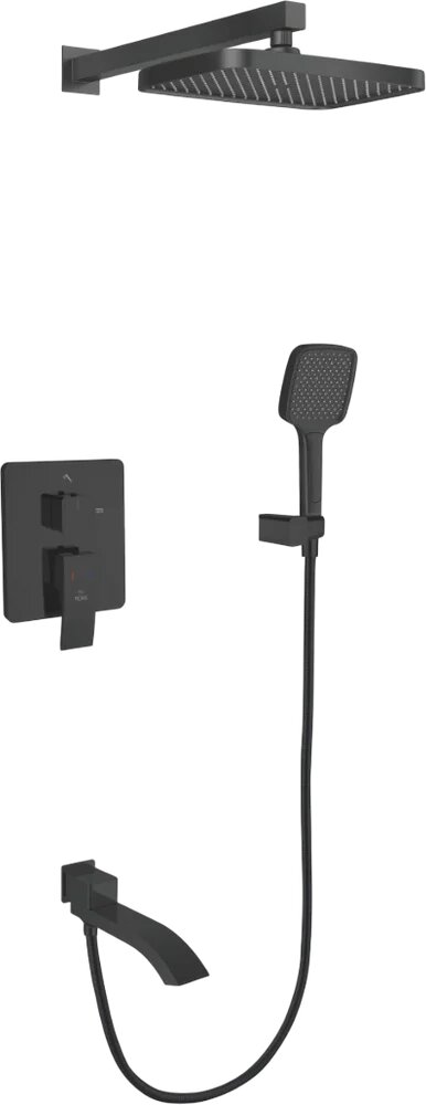 Душевой комплект Rose R1535H 5 в 1, встраиваемый, с внутренней частью в комплекте, со смесителем, с изливом, с тропическим душем, латунный, черный, матовый, душевая система