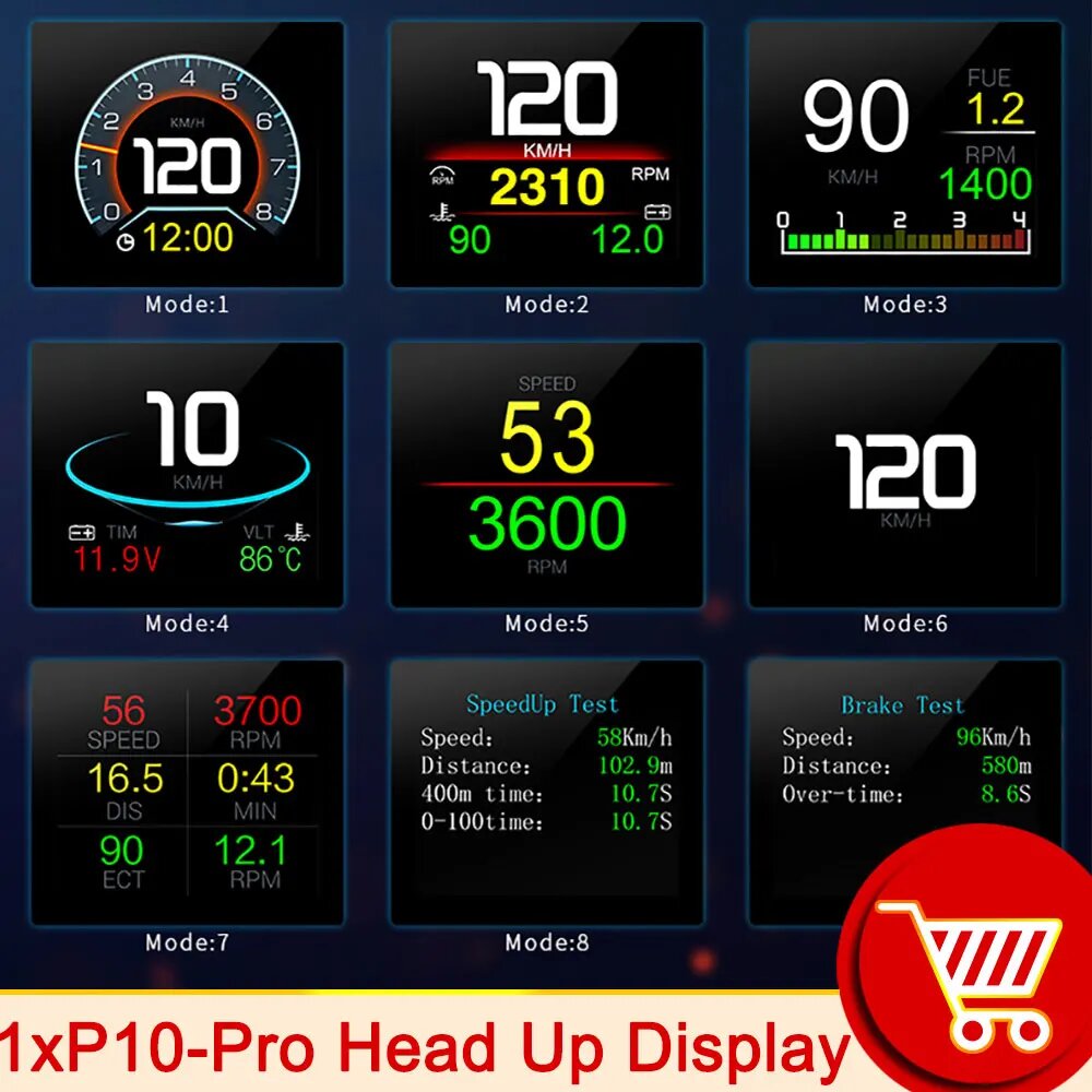 HD P10 HUD Универсальный спидометр OBD Smart Цифровой проекционный дисплей Сигнализация превышения скорости Код неисправности двигателя Автомобильный навигатор Автомобильный безопасный, P10-Pro
