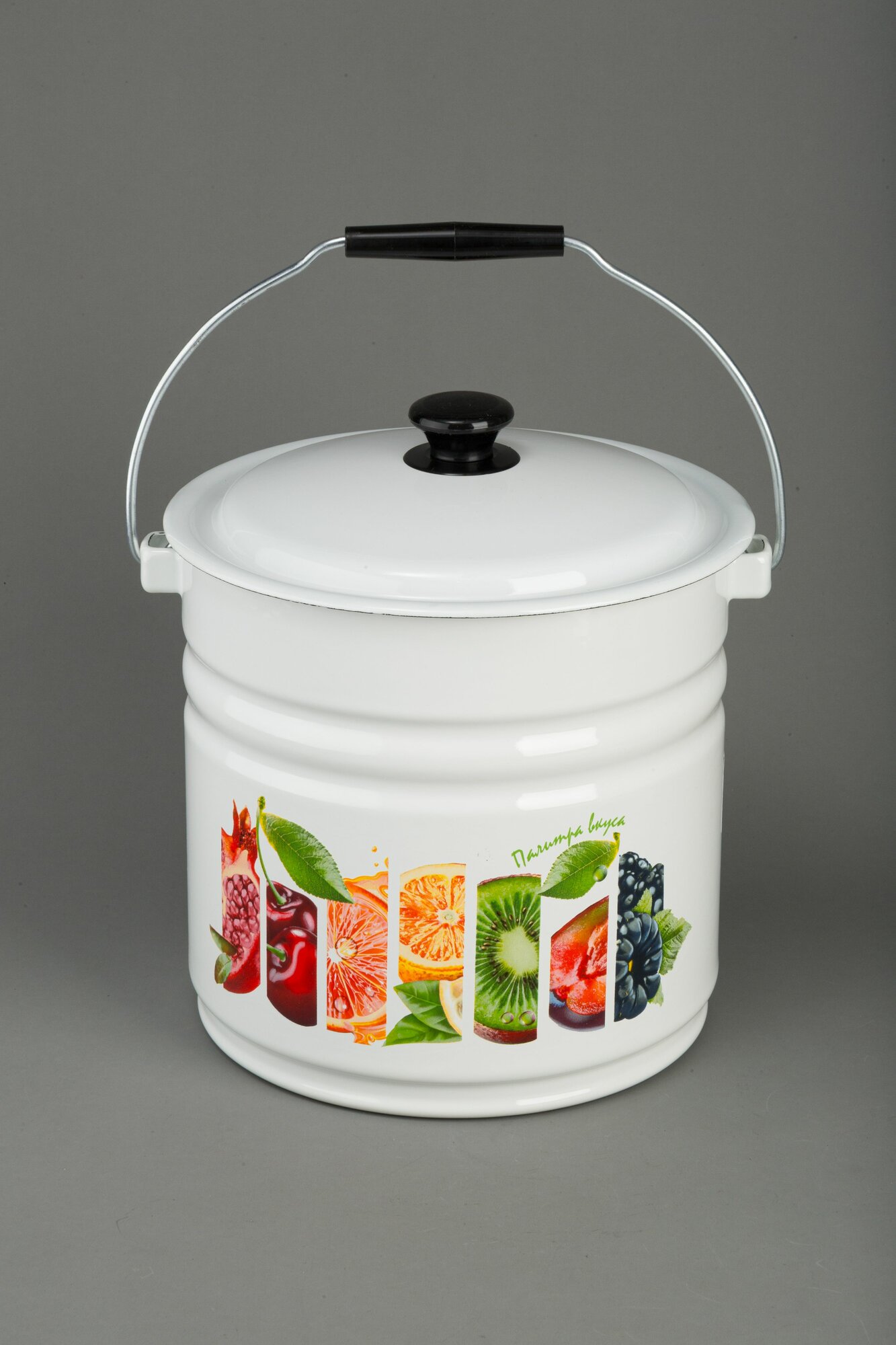 Ведро эмаль 12 л с крышкой цилиндр белое "Палитра№