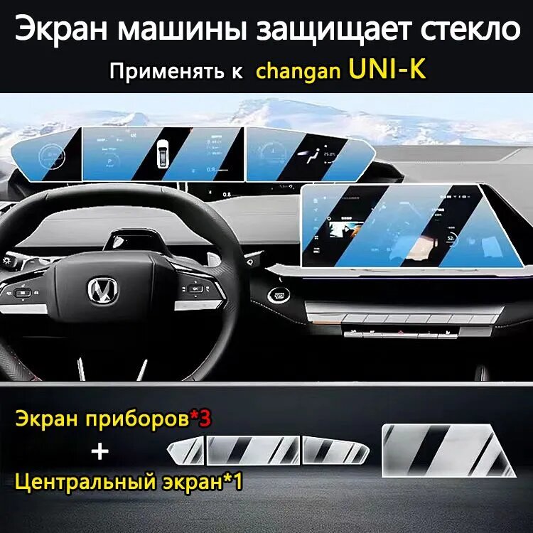 Защитное стекло для Экран приборов+Центральный экран/changan uni k